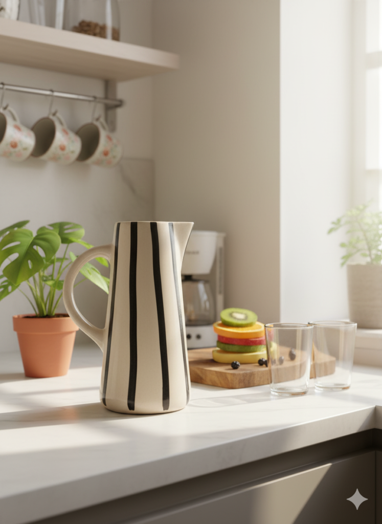 Ceramic Pitcher Jug – Beautiful Black Strip Pattern – CeramicAdda